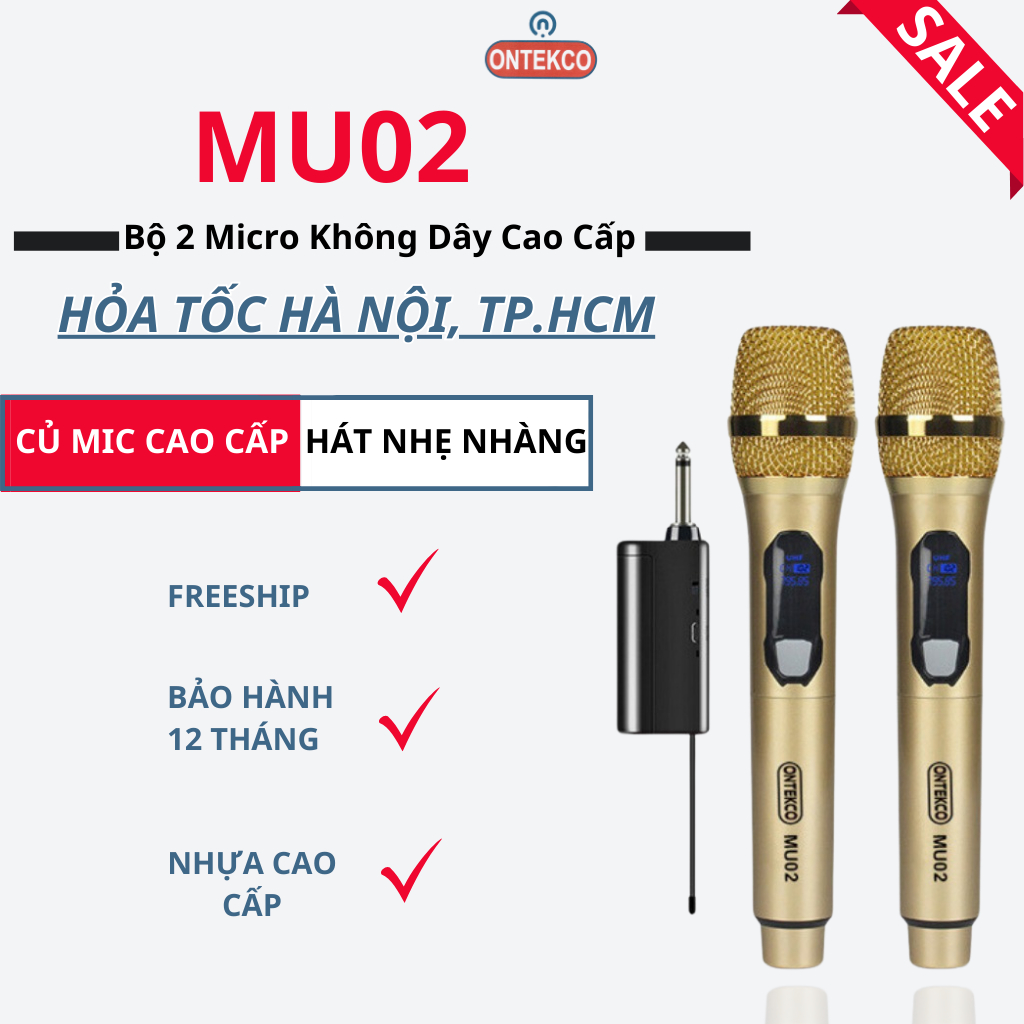 Micro không dây Ontekco MU02 cao cấp, pin sạc trực tiếp trên micro - Ontek Sài Gòn | Shopee Việt Nam