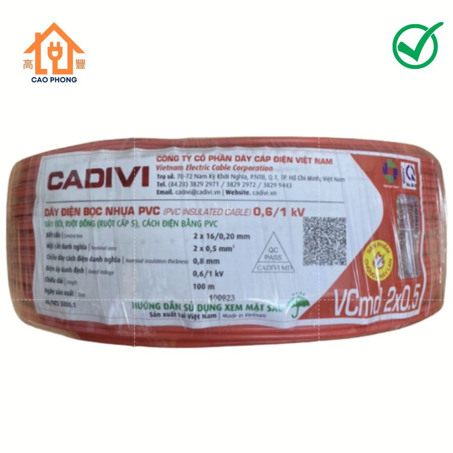 Dây điện đôi Cadivi VCmd 2x0.5 | 2x0.75 | 2x1.0 | 2x1.5 | 2x2.5 nhựa ...