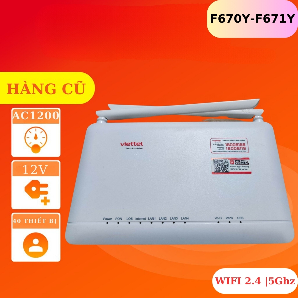 Modem Viettel 2 băng tần F670Y F671Y kèm nguồn và cáp mạng, hỗ trợ cài ...