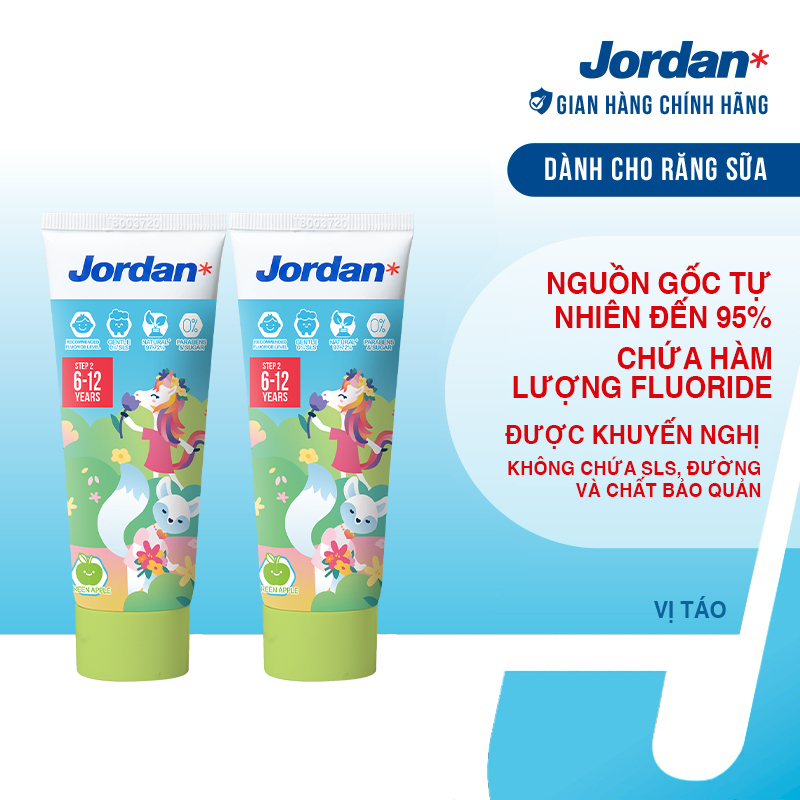 [Combo 2 tuýp] Kem đánh răng cho trẻ em 6-12 tuổi vị táo Jordan Step 2 ...