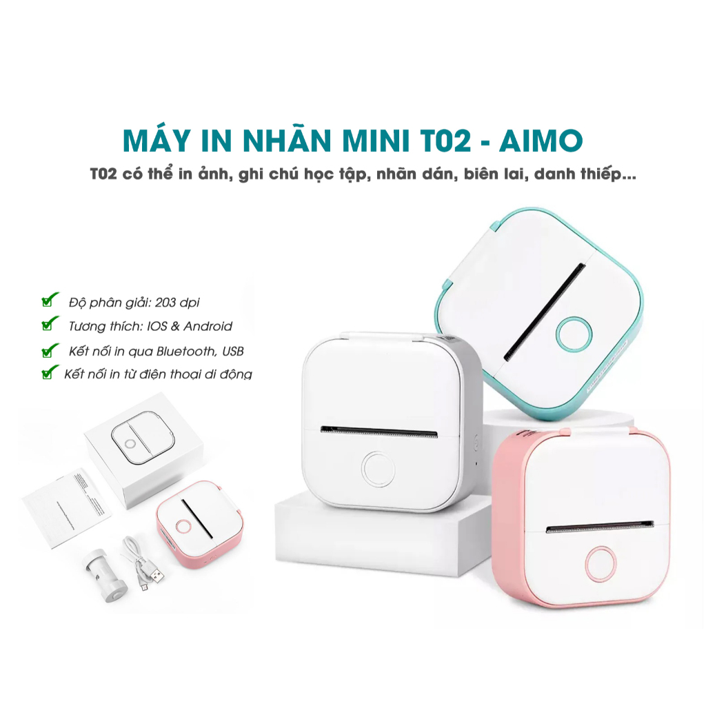 Máy In Nhiệt Aimo T02 Kết Nối Bluetooth Cho Điện Thoại Android IOS, In ...