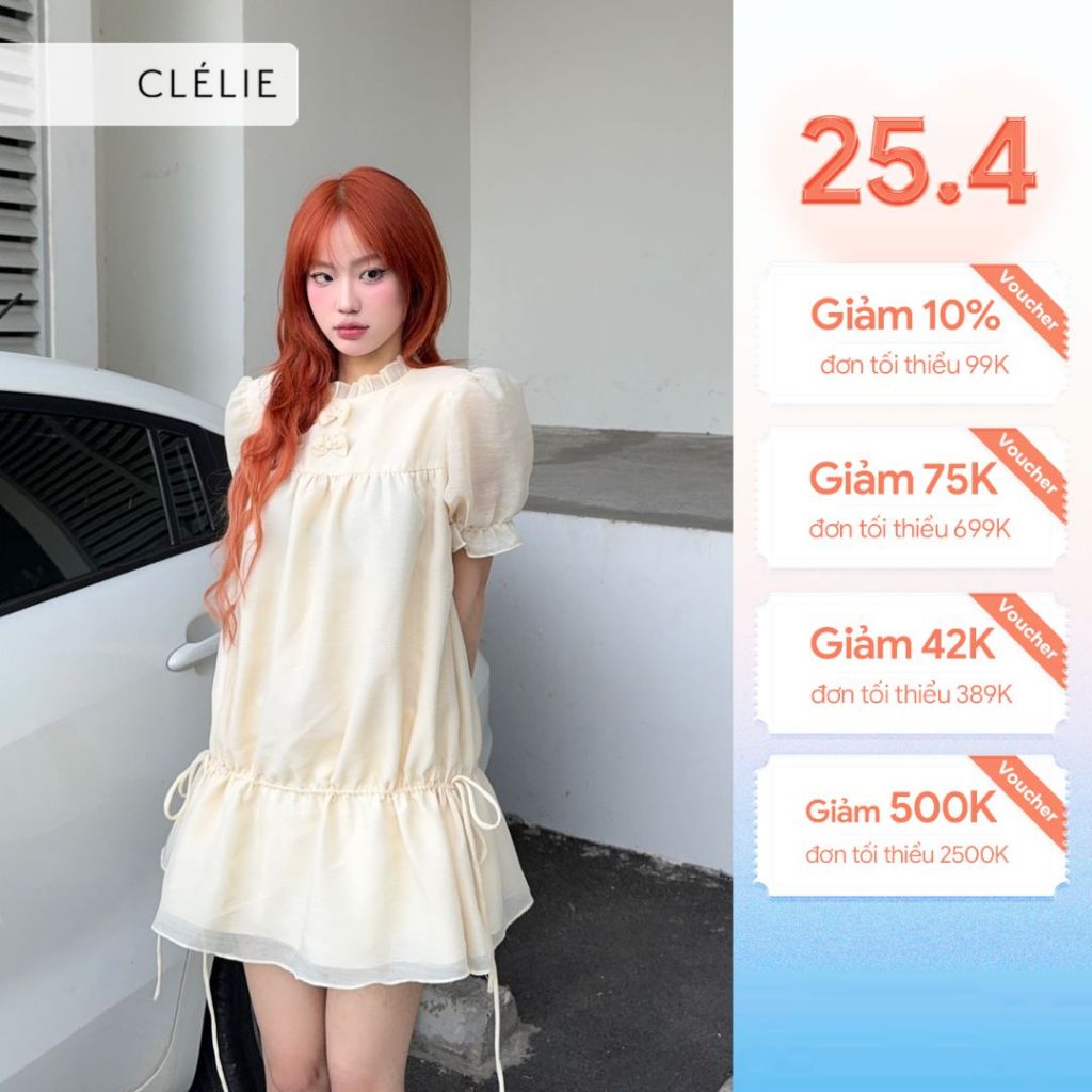 Đầm babydoll xoè nhún rút dây | SANDY DRESS - CLÉLIE | Shopee Việt Nam