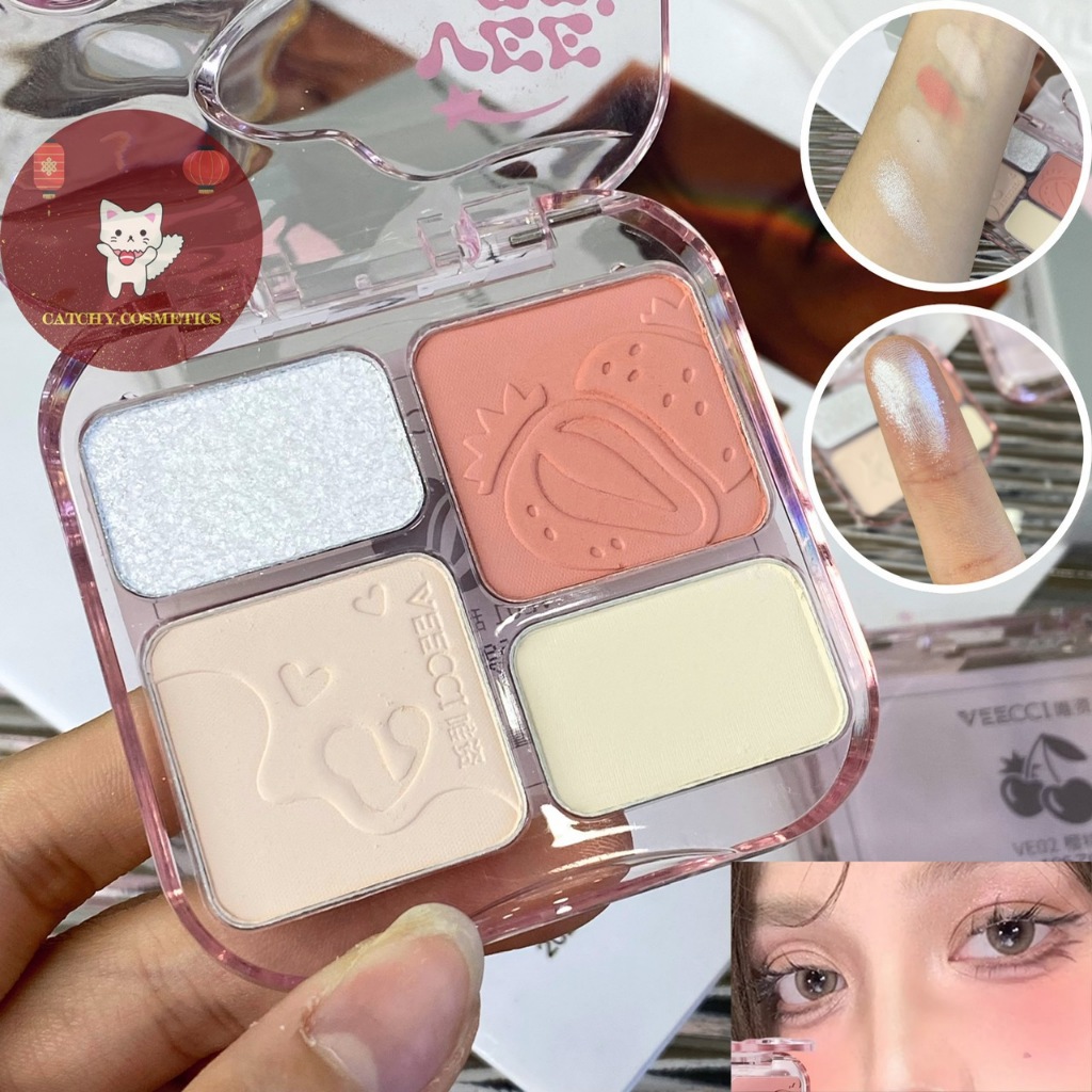 [VEECCI] Bảng Phấn Tạo khối VEECCI Kèm Bắt Sáng 4 Ô Đa năng tích hợp Má hồng | Shopee Việt Nam