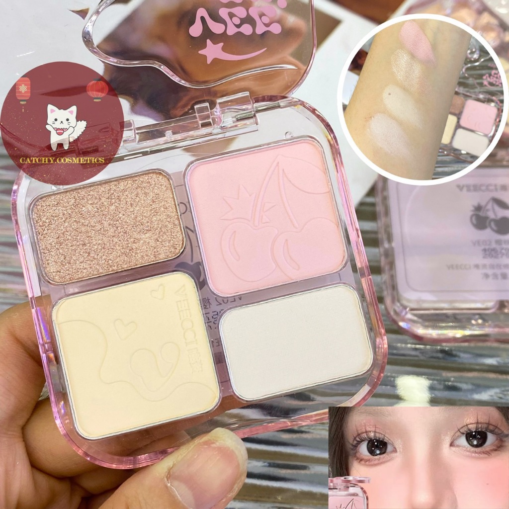 [VEECCI] Bảng Phấn Tạo khối VEECCI Kèm Bắt Sáng 4 Ô Đa năng tích hợp Má ...