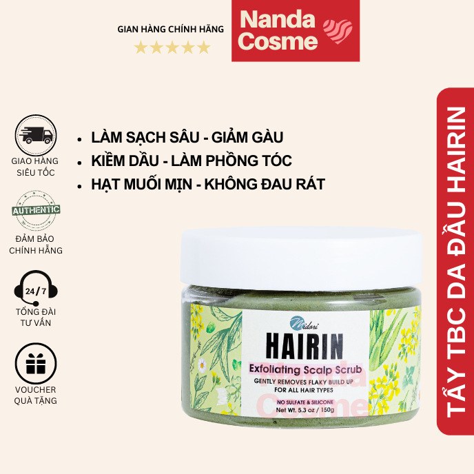 Tẩy tế bào chết da đầu HAIRIN kiềm dầu tăng độ phồng tóc và làm sạch ...