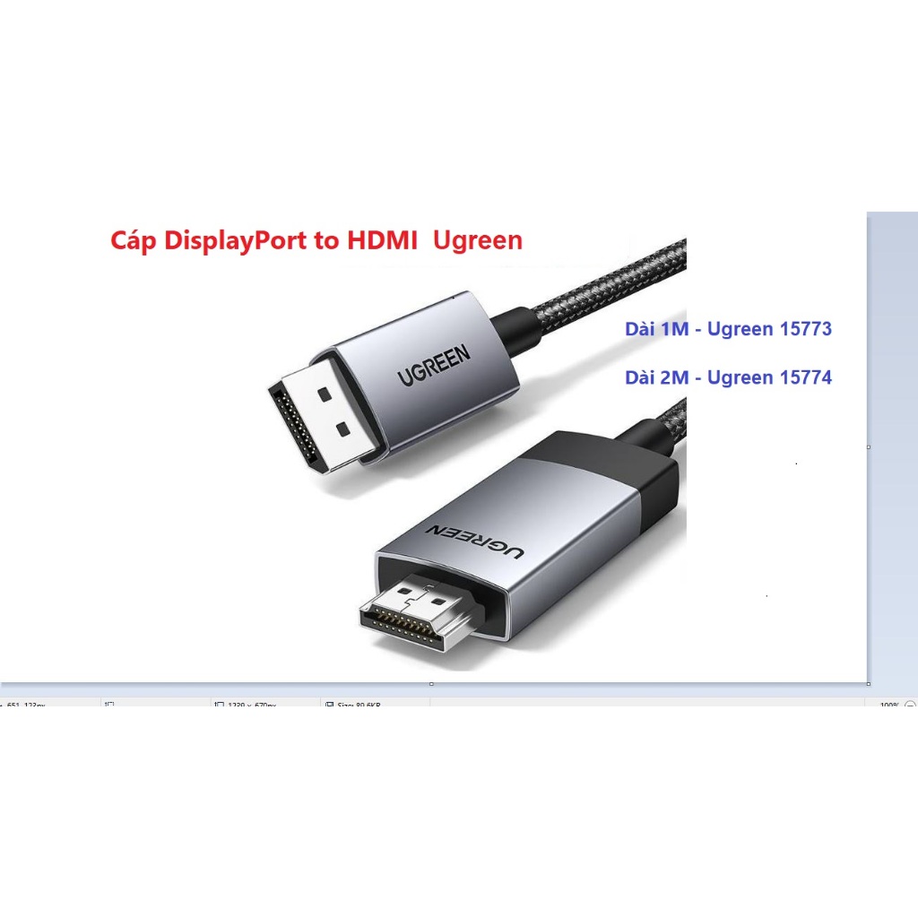 Cáp DisplayPort to HDMI ( 1M 15773 , 2M 15774 ) Ugreen (hỗ trợ 4K@60Hz ...