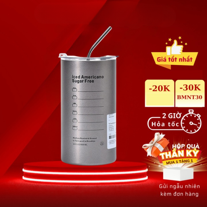 Ly Giữ Nhiệt Iced Americano Chất Liệu Inox 304 Cao Cấp Dung Tích 600ml Nắp Chống Tràn An Toàn Vệ ...