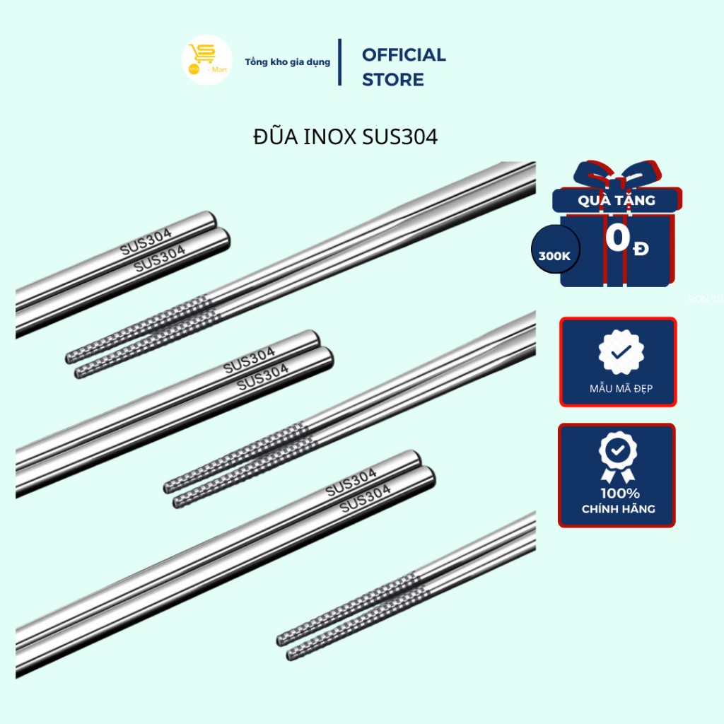 Đũa Inox Sus304, Đũa Inox Vỉ 5Đôi Hàn Quốc, Đũa Inox Cao Cấp Mta-Mart, Bền Đẹp, Không Rỉ ...