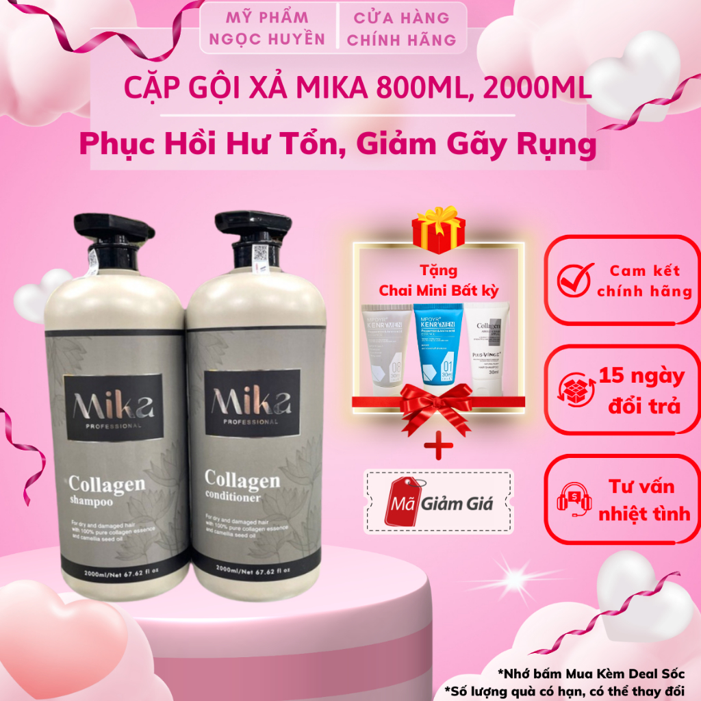 Dầu Gội Xả MIKA 800ML, 2000ML Chứa Collagen phục hồi tóc hư tổn , ngăn gàu ngăn rụng tóc hiệu ...
