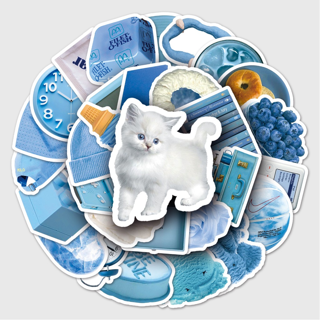 Set 50 Sticker màu xanh dương nhiều họa tiết chống nước dán trang trí ...
