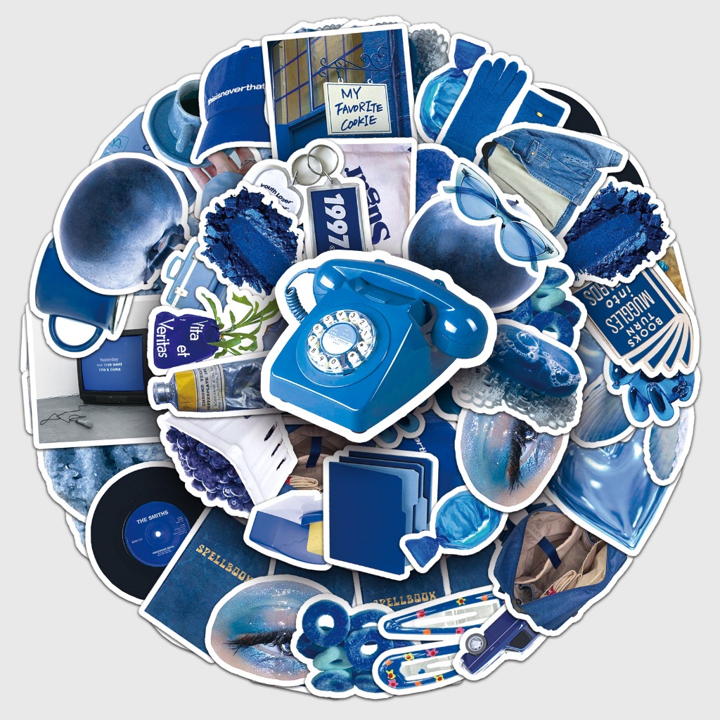 Set 50 Sticker màu xanh dương nhiều họa tiết chống nước dán trang trí ...