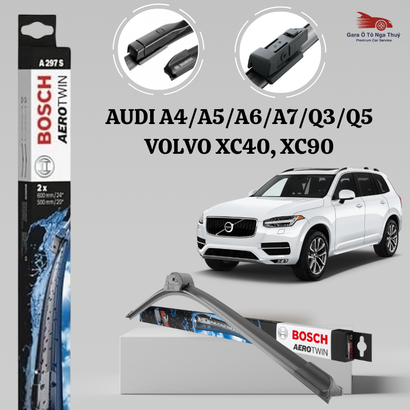 BỘ GẠT MƯA BOSCH AEROTWIN EURO SET DÙNG CHO AUDI A4/A5/A6/A7/Q3/Q5; VOLVO XC40, XC90, S90, V90 ...