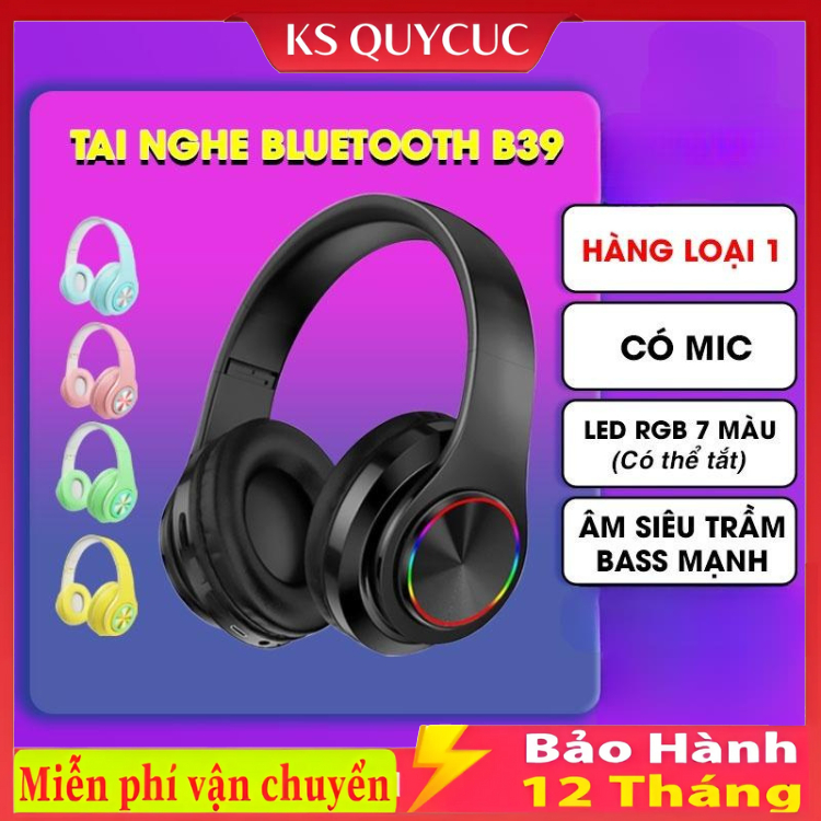 Tai nghe Gaming bluetooth chụp tai Led B39 - bluetooth 5.0 tặng kèm jack cắm PC, Bảo Hành 12 ...