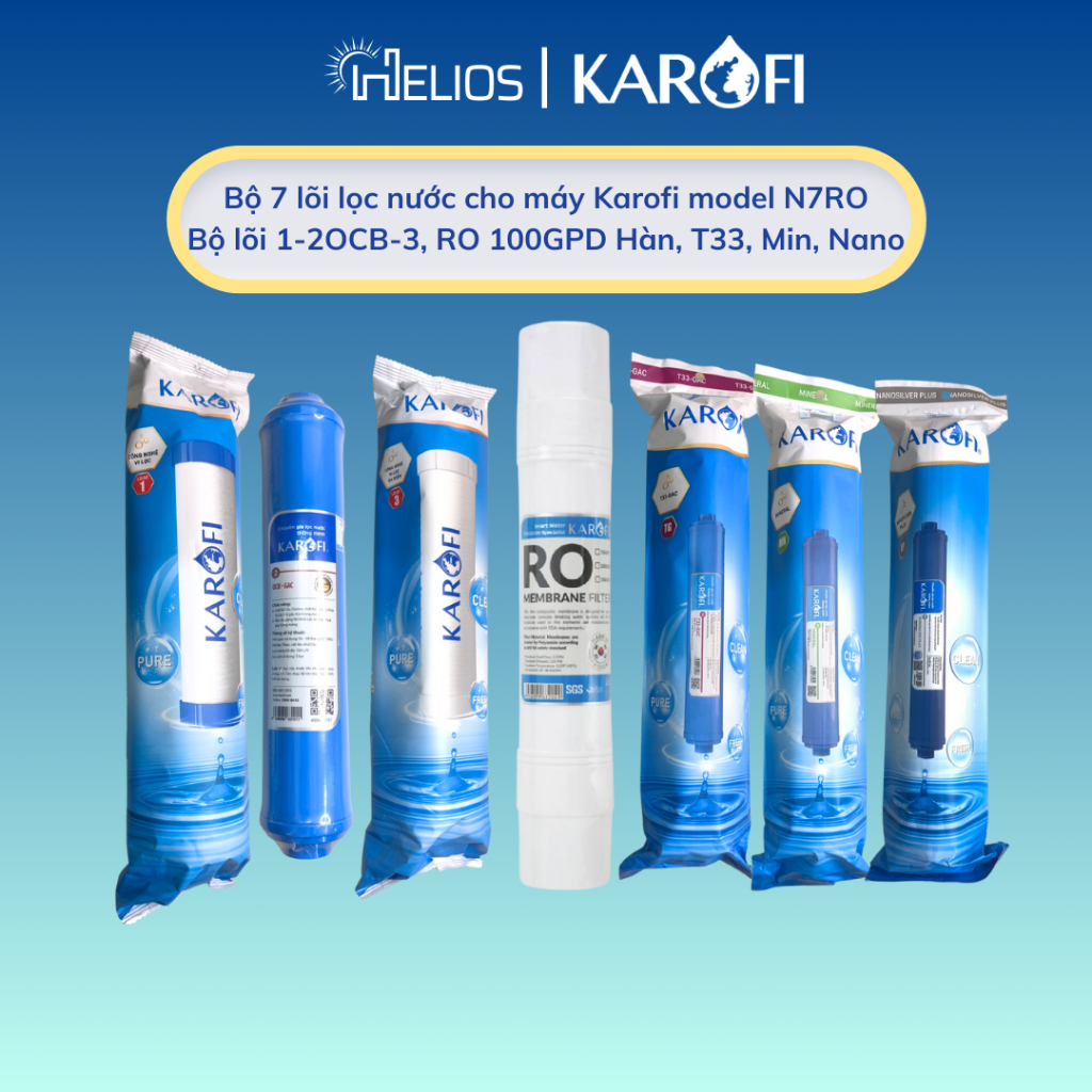 Trọn bộ 7 lõi lọc nước KAROFI cho model máy lọc N7RO - Hàng chính hãng (12OCB3+RO100 Hàn + 568 ...