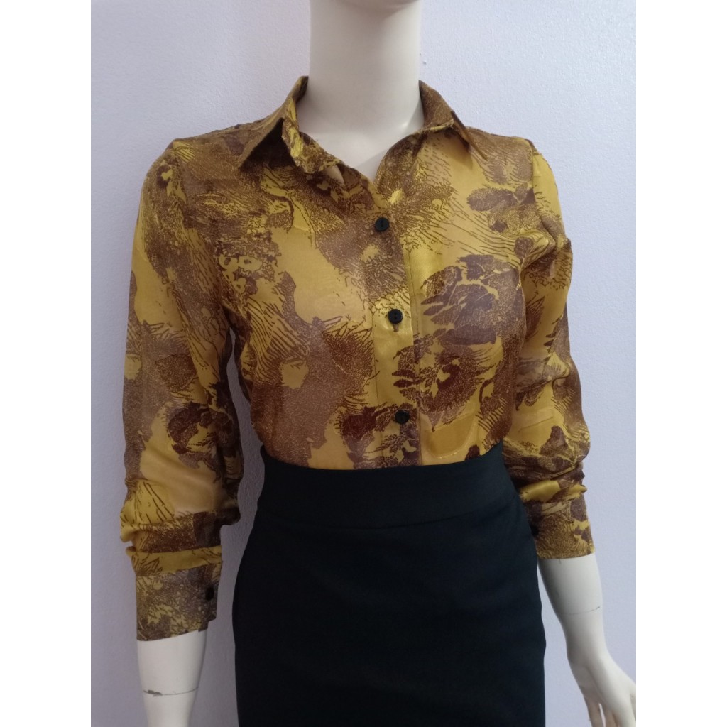 Áo sơ mi nữ họa tiết công sở tay dài A4487 chất vải tơ mát, mềm mại fom ...