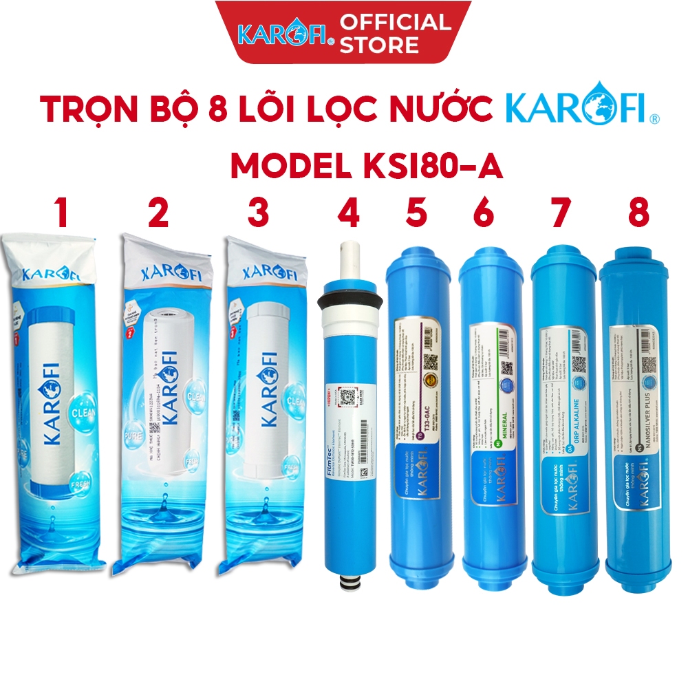 Trọn bộ 8 lõi lọc nước Karofi 12345678 dùng cho model KSI80-A. T33 ...