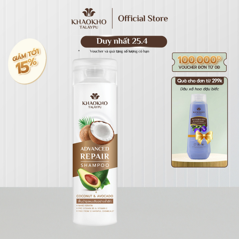 Dầu gội thảo dược KhaoKho Talaypu chứa Nano Keratin giúp phục hồi tóc ...