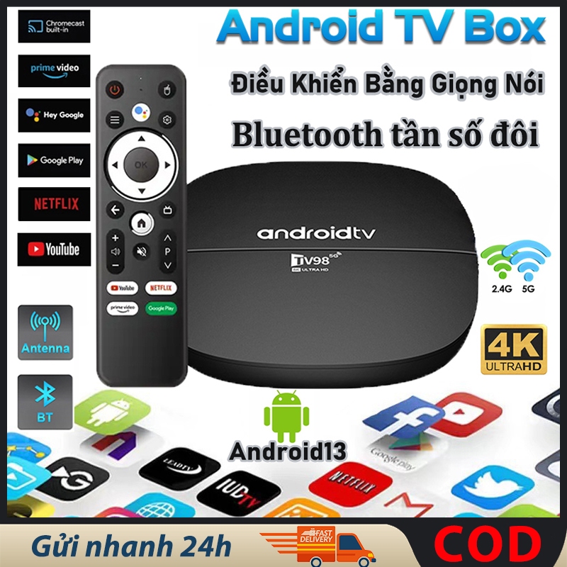 Android TV Box,Bluetooth tần số đôi kết nối wifi 5G,16G+256GB,TV 98 Hỗ ...