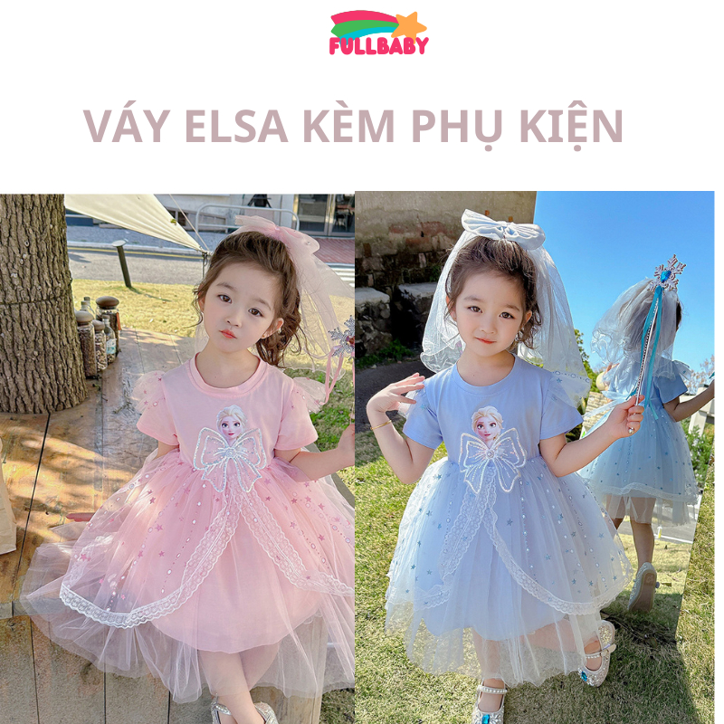 Váy đầm công chúa Elsa Kuromi cộc tay mẫu mới ren kết hợp nơ cho bé gái ...