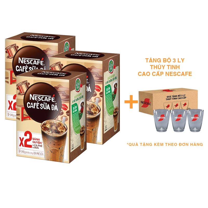 [Tặng Bộ 3 ly thủy tinh cao cấp NESCAFE] Combo 3 Hộp Cà phê sữa NESCAFÉ ...