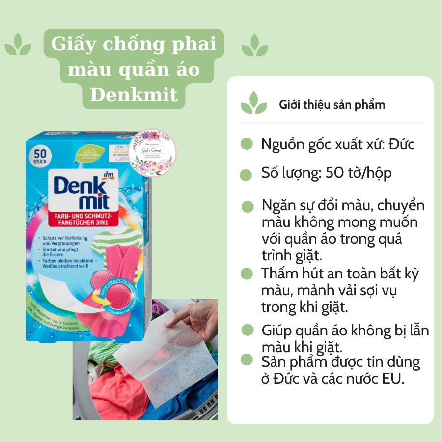 Giấy chống phai màu Denkmit dùng cho máy giặt, Túi Thơm Denkmit, Bóng ...