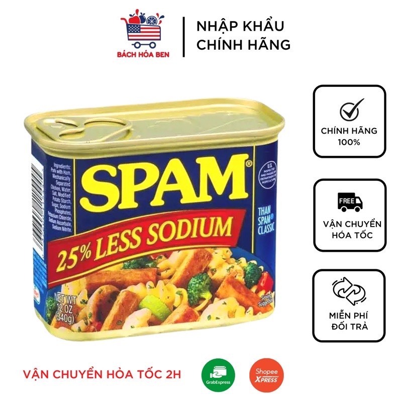 Thịt hộp Hormel Spam 25% Less Sodium Mỹ 340gr - date 2026 | Shopee Việt Nam
