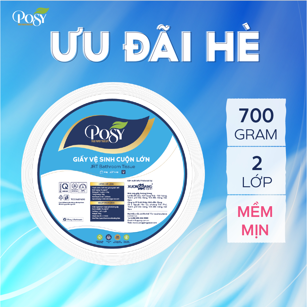 Giấy vệ sinh cuộn lớn Posy 700g, 2 lớp, mềm mịn tiện dụng, tiết kiệm CM01 | Shopee Việt Nam