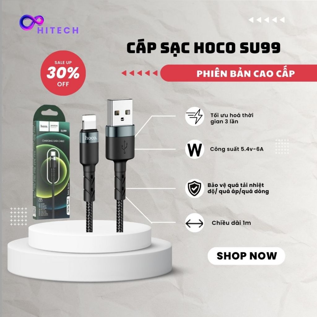 Dây Sạc Nhanh Cáp Sạc Hoco SU99 siêu bền cáp truyền dữ liệu, Sạc Thông Minh, Chống Cháy Nổ Dây ...