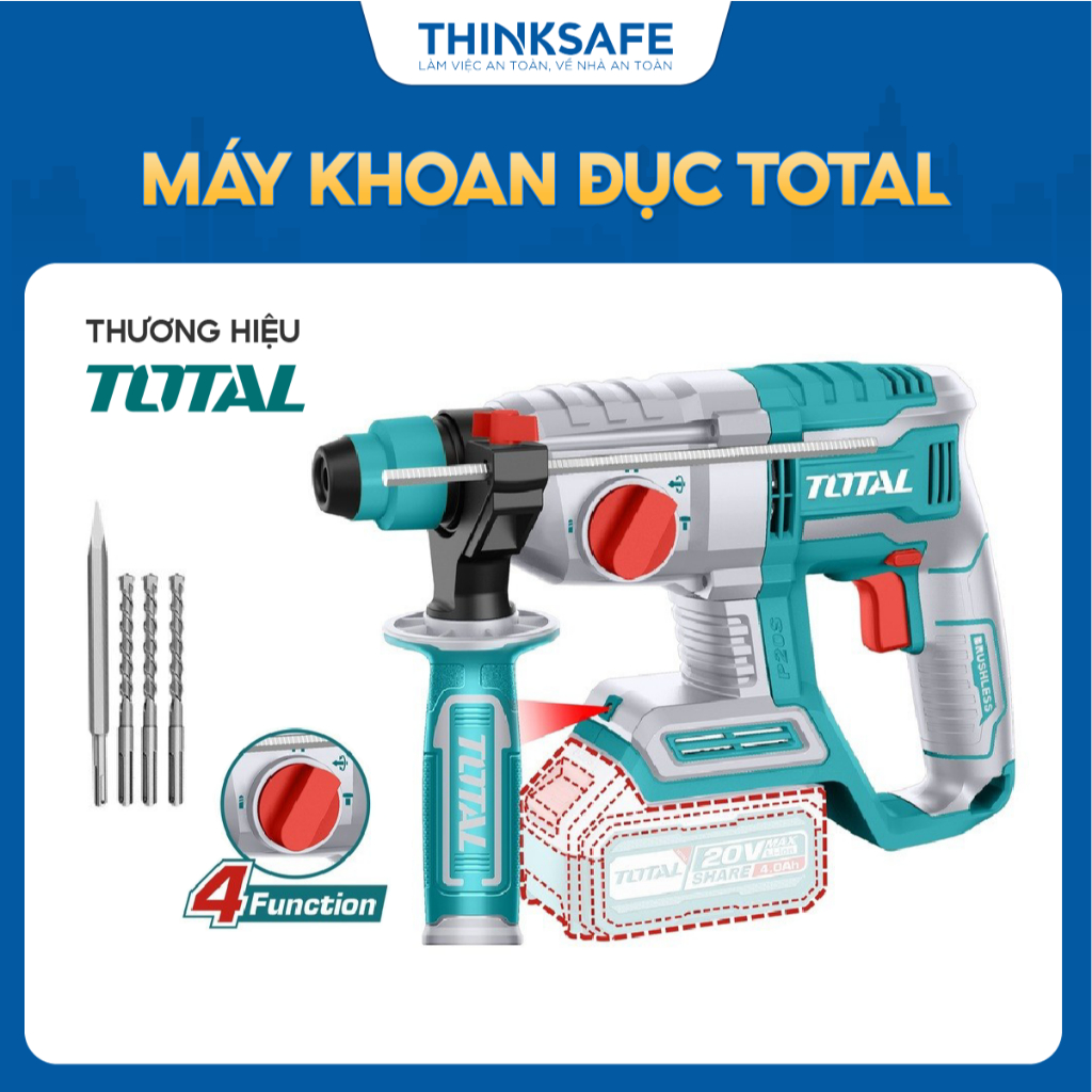 Máy khoan đục dùng pin 20V TOTAL TRHLI20208 lực đập 2J, mô tơ không ...