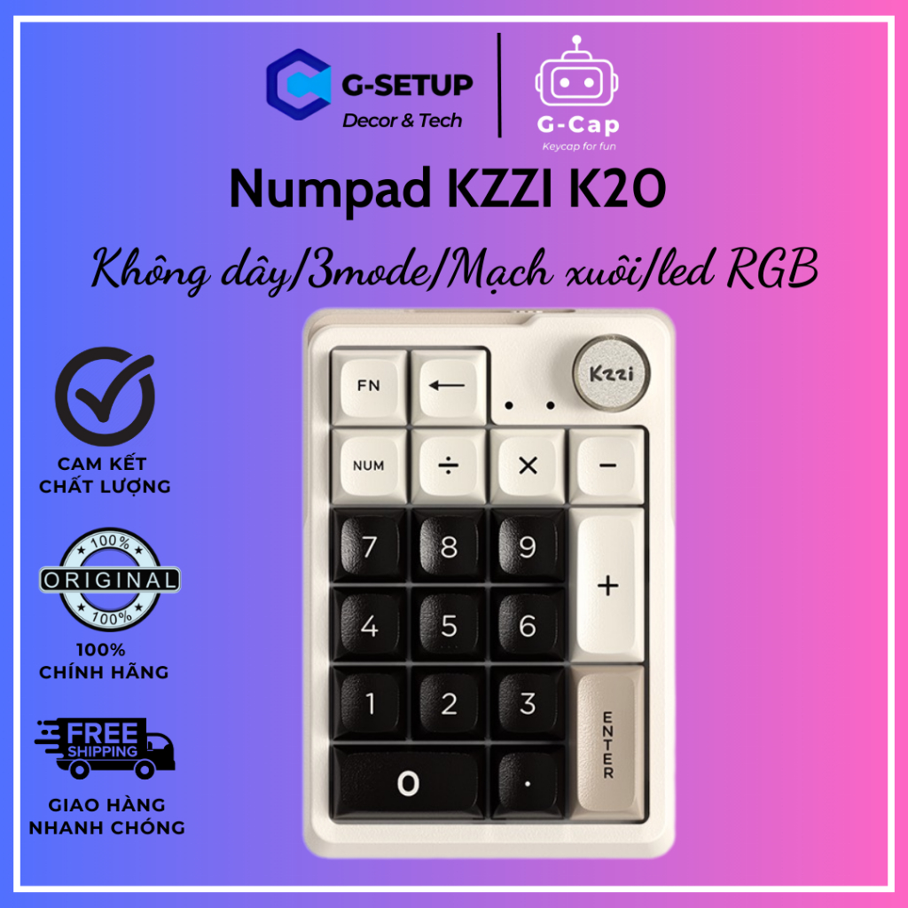 Bàn phím cơ số Numpad KZZI K20 không dây 3mode mạch xuôi led RGB G ...
