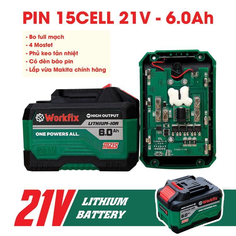 Pin Workfix 15 Cell Plus 4Ah Lithium Ion - Mạch 4 mosfet - Chân pin ...