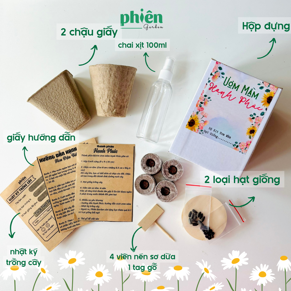 Bộ Kit Trồng Cây Gieo Hạt Ươm Mầm Hạnh Phúc - Hạt Cà Chua Bi, Hoa Hướng ...