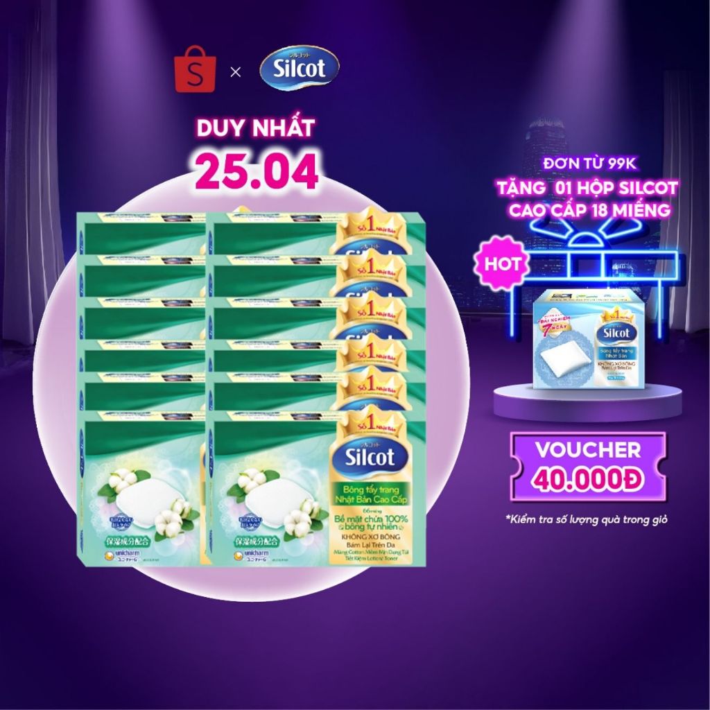 Bộ 12 hộp Bông trang điểm (bông tẩy trang) cao cấp Silcot Premium 66 miếng/hộp | Shopee Việt Nam