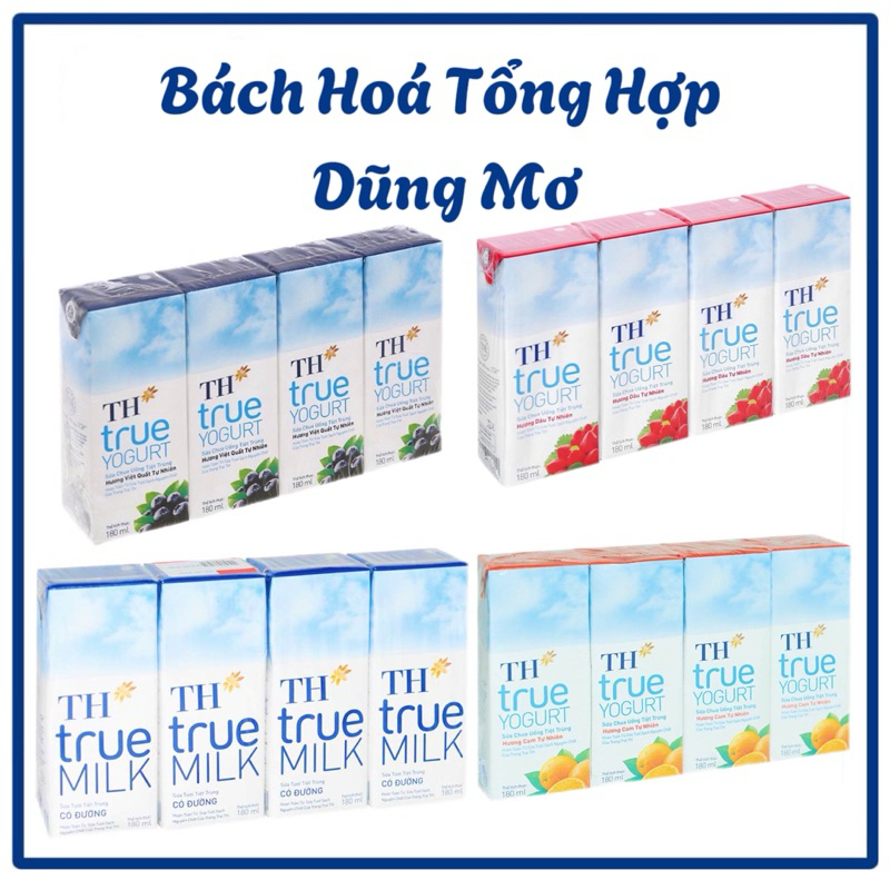 Lốc 4 Hộp Sữa TH True Milk Ít Đường 180ml ,Sữa Th True Milk Top Kid Dâu Cam Việt Quất 180ml ...