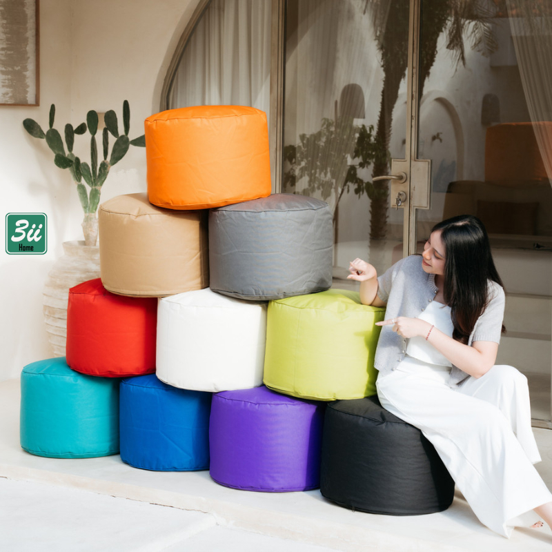 Ghế đôn đôn gác chân hạt xốp 3II HOME hình tròn 35*35*30cm vải chống ...