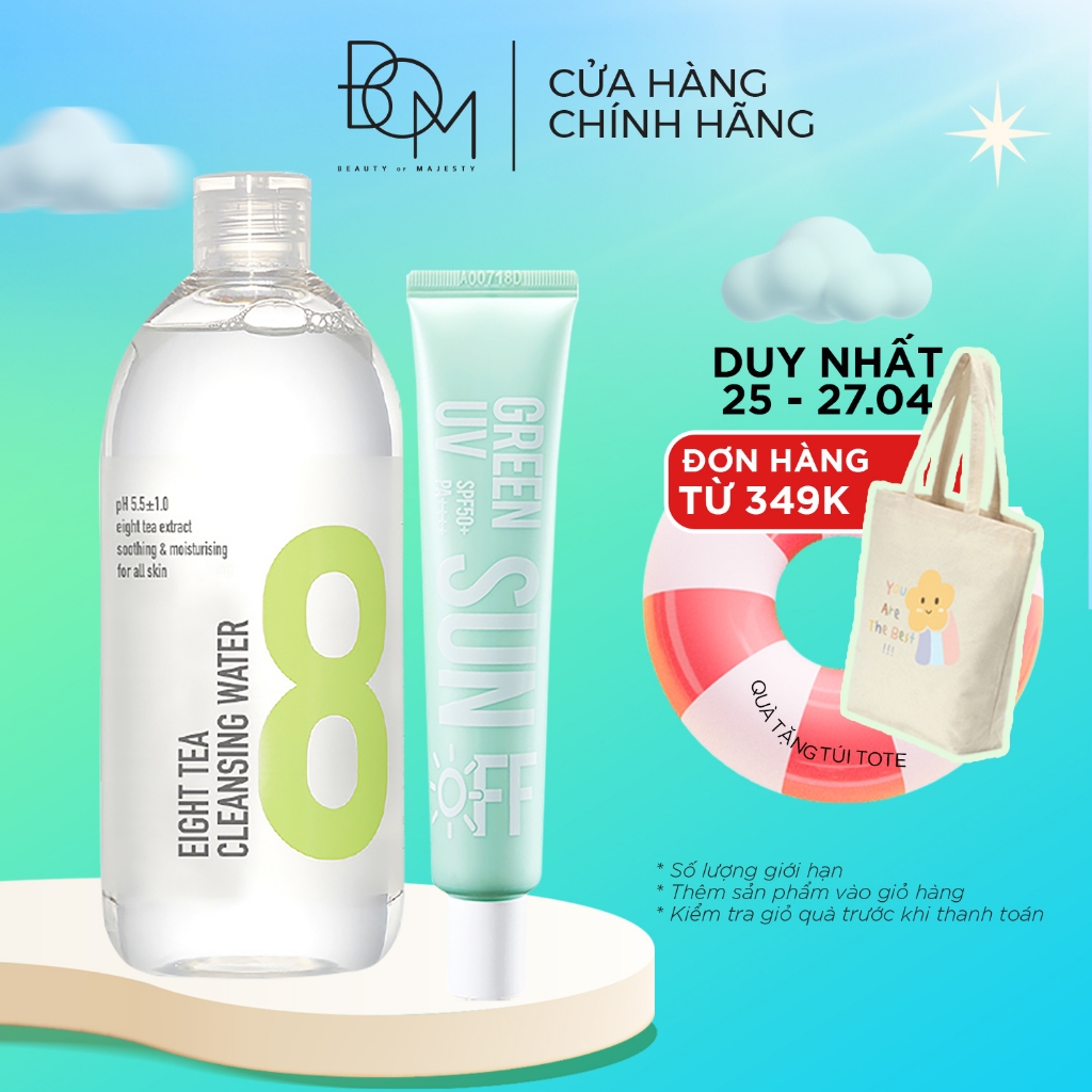 Bộ đôi nước tẩy trang và kem chống nắng BOM EIGHT TEA | Shopee Việt Nam
