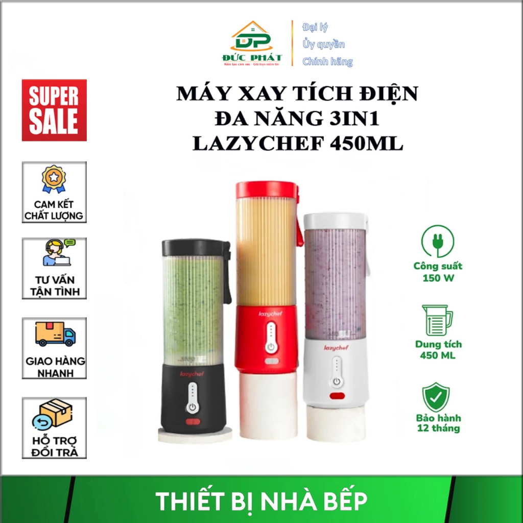 Máy xay tích điện đa năng 3in1 Lazychef 450ml, CS 150W, Xay khô, xay ...