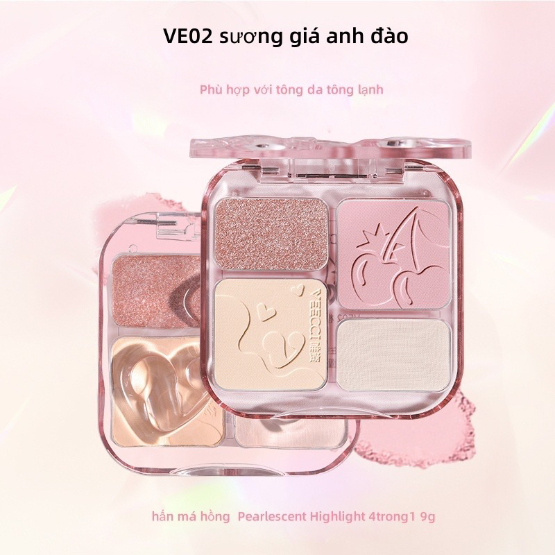 [Sẵn] VEECCI - Bảng Tạo Khối Bắt Sáng Tích Hợp Má Hồng VEECCI 4 Màu Tự ...