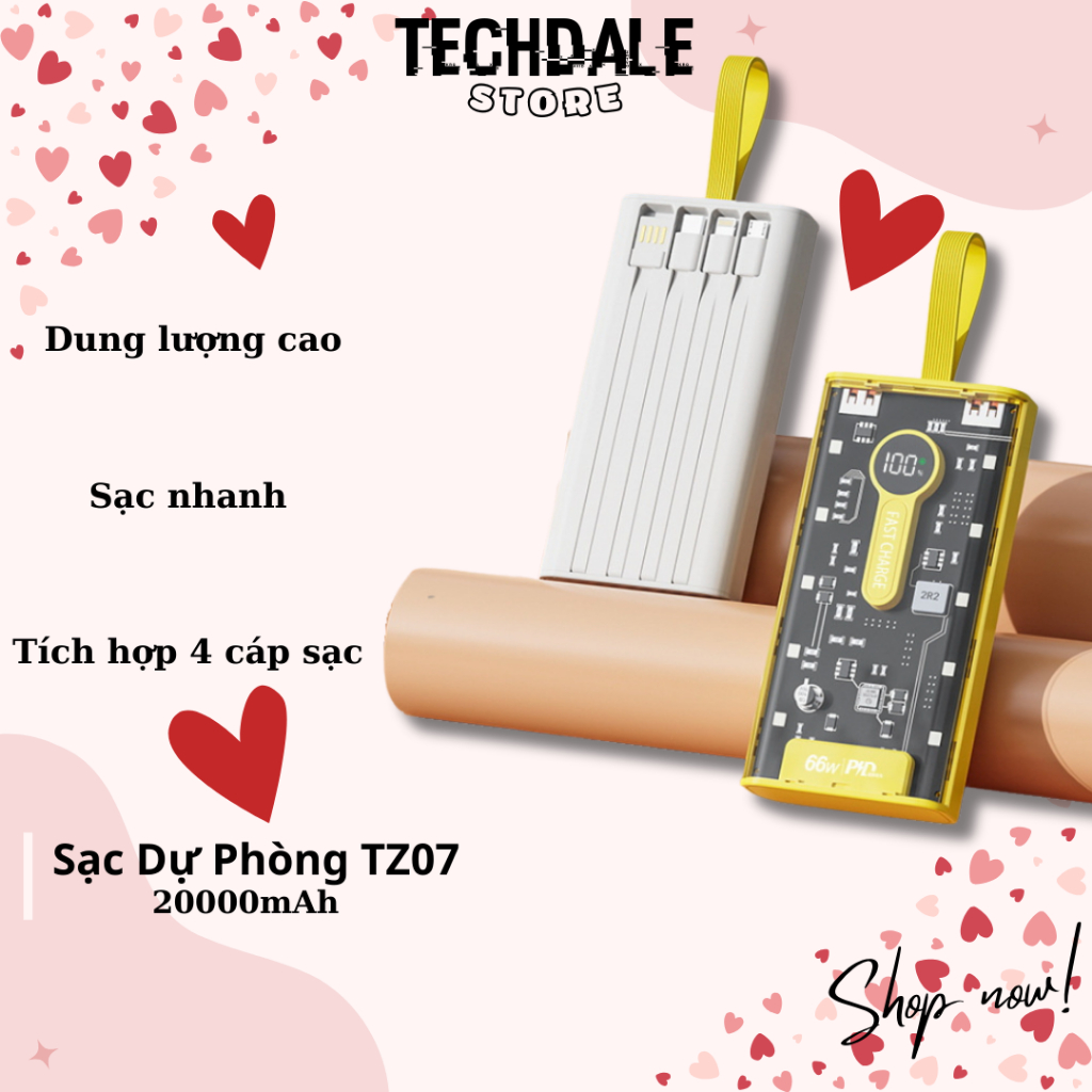 Sạc Dự Phòng Trong Suốt 20000mAh TZ07 Với 2 Cổng Sạc Nhanh 22.5w và PD ...
