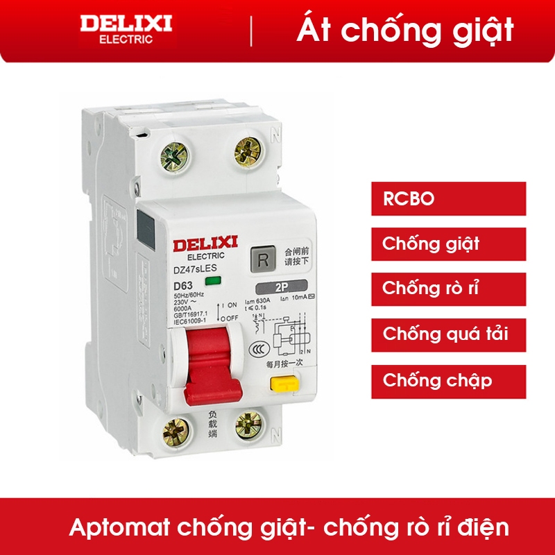 CB Chống giật chống rò - chống quá tải RCBO DELIXI DZ47sLES 16A,20A,32A,40A,63A, át chống giật ...