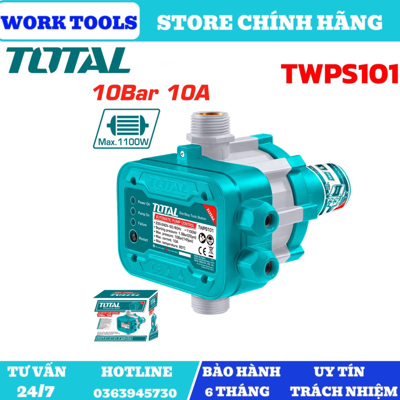 TOTAL Máy Rờ Le Bơm Nước Tự Động Bằng Áp Suất TWPS101 (Cam kết Chính ...