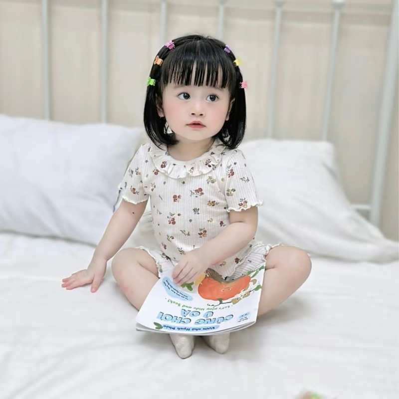 Bộ cộc tay bèo gân hoạ tiết xinh xắn cho bé gái(3-15kg) | Shopee Việt Nam