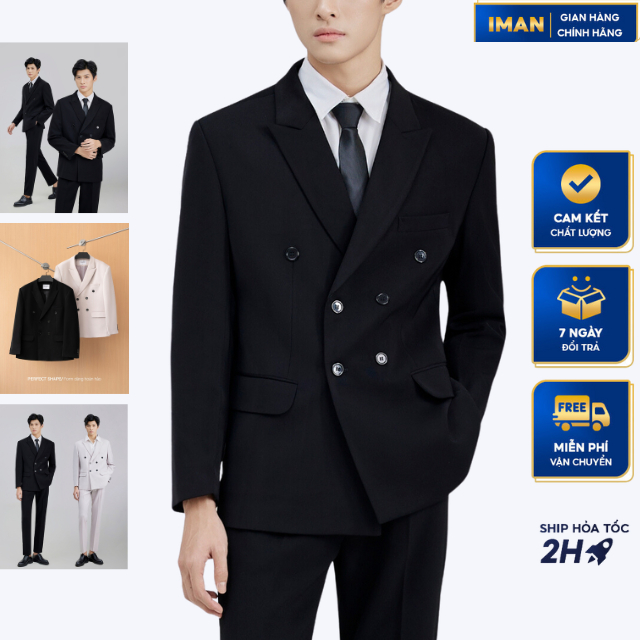 Áo Vest Nam 6 Cúc Vải Chéo 79 Cao Cấp, Bộ Comple Màu Đen 4 Lớp Có Đệm ...