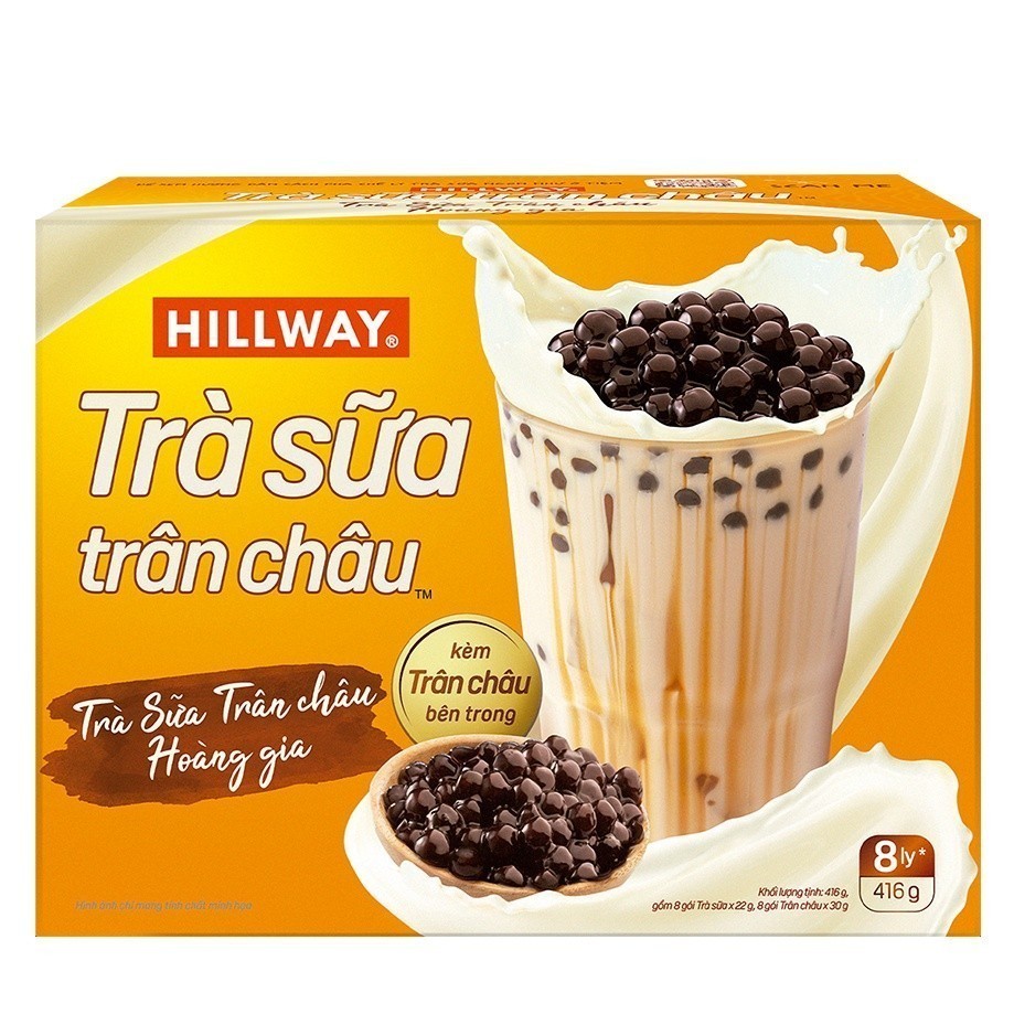 Hộp Trà Sữa Trân Châu Hoà Tan - Hillway - Vị Truyền Thống hộp lớn 416g (8 gói trà sữa & 8 gói ...