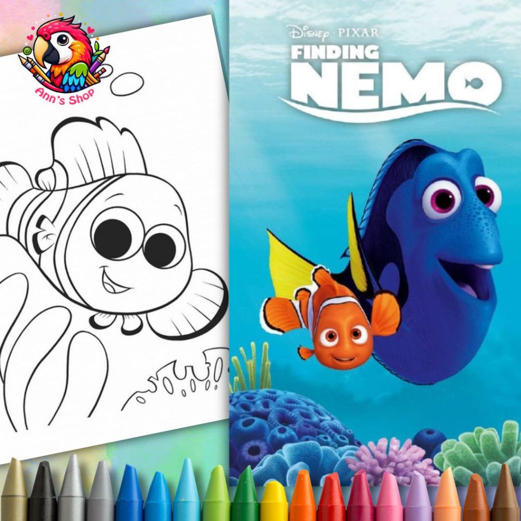 Trọn bộ 55 tranh tô màu "Đi tìm Nemo và Dory" khổ a4/a5 - Đồ chơi giấy ...