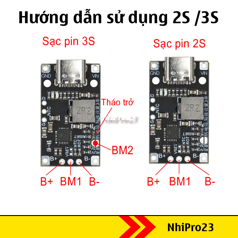 Mạch sạc pin lithium 2S 3S Tăng Áp Pin Lithium Type-C USB 2s / 3S BMS ...