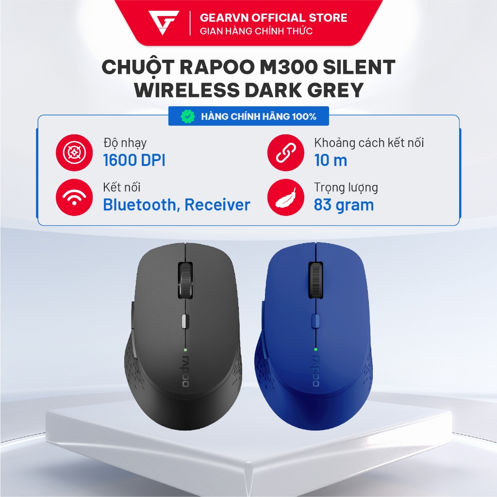 Chuột Rapoo M300 Silent Wireless Dark Grey/ Blue Wireless Receiver ...