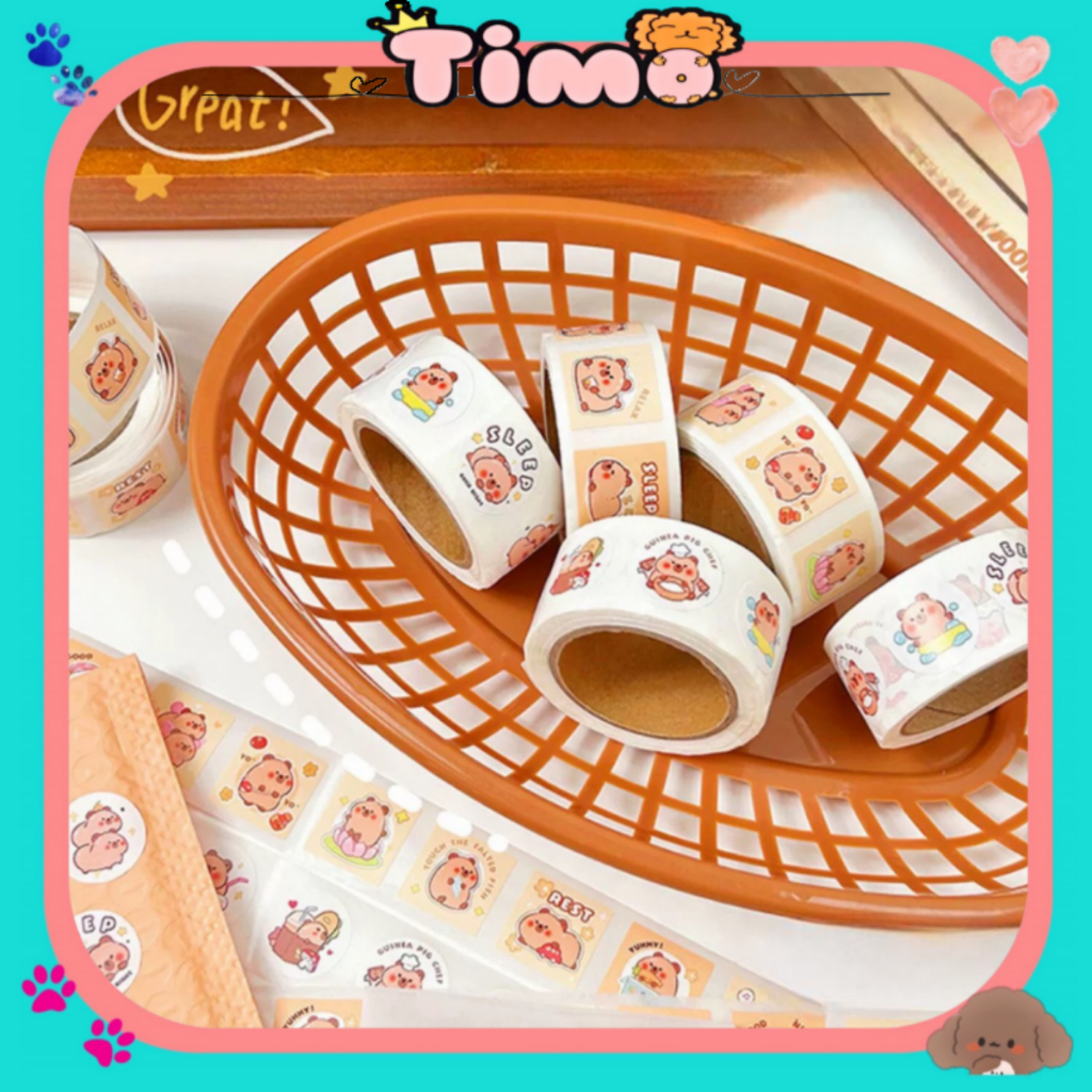 Sticker Capybara Tròn Cuộn Cute 300 Chấm Dễ Thương Dán Sổ Tay Thank You Timo ST104 | Shopee Việt Nam