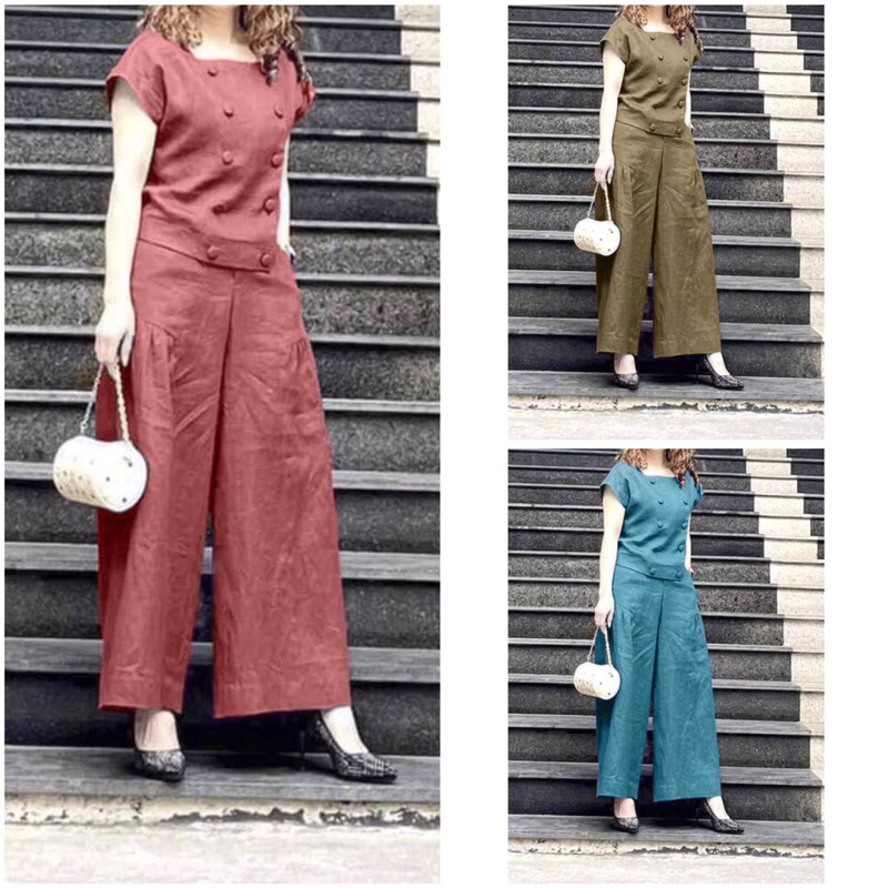 Bộ Đồ Nữ, Áo Cộc, Quần Dài, Cổ Vuông, Cúc Áo Kiểu VASING Q38 | Shopee ...