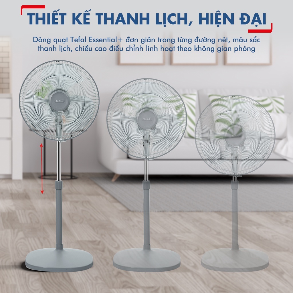 Quạt đứng Tefal VH441790 Xám, Công suất 55W, 3 Mức độ gió linh hoạt ...